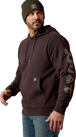 Ariat Mens Rebar Lightweight Logo Hoodie Long Sleeve in Licorice Canteen, Size X-Small, by Ariat