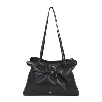 Prada Hobo Bags - Minimalist Black Lamb Leather Shoulder Bag - Gr. unisize - in Schwarz - f&uuml;r Damen