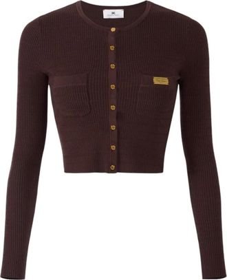 Elisabetta Franchi Femme, Pulls, Brun, Taille: 42 FR Cardigan en maille micro-tress&eacute;e