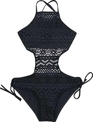 Generic Maillot De Bain Femme Gainant Ventre Plat Bikini Maillots de Bain Taille Haute tricoté Creux Dos Sexy Camisole (Black, L)