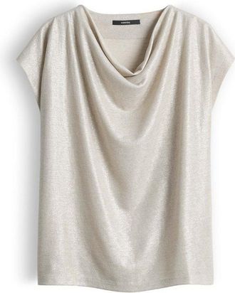 someday Kurzarmshirt Kevine aus Slub-Jersey mit Coating Wasserfallkragen mit flie&szlig;endem Fall, elegant