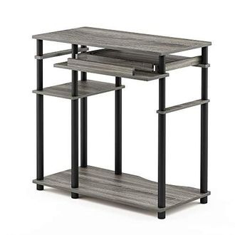 Furinno Bureau dOrdinateur, Bois, Chêne Français Gris/Noir, Taille Unique, One Size