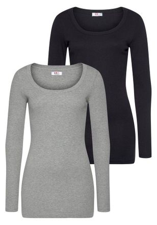 Flashlights Langarmshirt (Packung, 2-tlg) sehr figurbetonter Schnitt, Rundhalsausschnitt, aus 100% Baumwolle