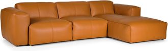 Studio Copenhagen home24 Ecksofa 3-Sitzer mit Longchair Braun Echtleder Neka 284cm Longchair davorstehend rechts Modern