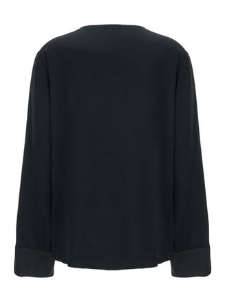 Forte_Forte Womens Black V-Neck Sweater Acetate Blend Tops Top