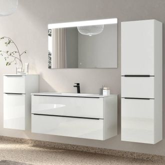 Nobilia home24 Badezimmerset MYBA VI 4-teilig 210cm Weiß/Hochglanz Weiß