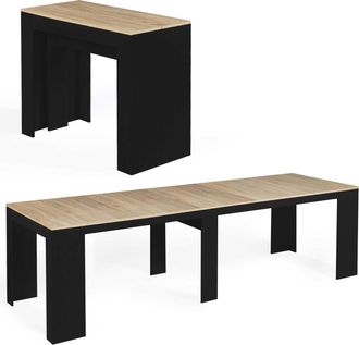 IDMarket Konsolentisch, ausziehbar Orlando, für 14 Personen, 300 cm, Holz, Schwarz und Buchenoptik