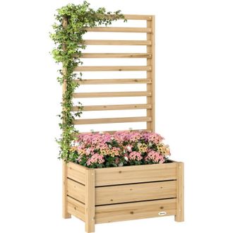 OUTSUNNY Jardini&egrave;re avec treillis - Outsunny - trou de drainage et doublure int&eacute;rieure - bois - 60 x 39 x 120 cm - bois naturel