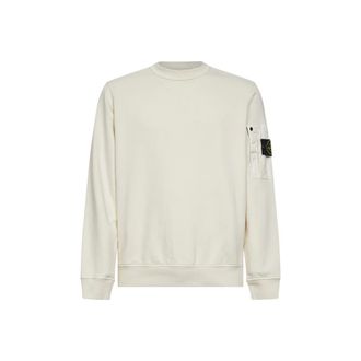 Stone Island Homme, Sweatshirts et sweats &agrave; capuche, Blanc, Taille: M SweaT-shirt ras du cou avec poche sur la manche