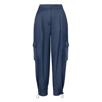 Bomboogie Femme, Pantalons, Bleu, Taille: 42 FR Pantalon cargo en satin de rayonne