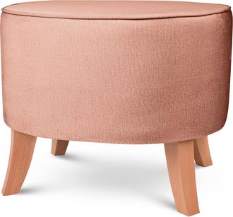 MG Design Ovaler Samt-Hocker 52 x 62 cm in Rosa mit Holzbeinen - Gepolsterter Fu&szlig;hocker f&uuml;r Wohnzimmer oder Schlafzimmer