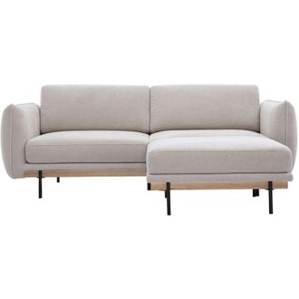 Miliboo 3-Sitzer Designsofa und Hocker in Beige Chenille Stoff und Schwarzem Metall TODD
