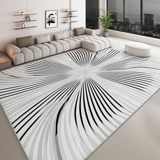 Generic Tapis pour Salon Antid&eacute;rapant 140 x 200 cm, Tapis Lavables &agrave; Poils Courts &Eacute;l&eacute;gant Minimaliste Lignes G&eacute;om&eacute;trique pour Cuisine Salle &agrave; Manger Bureau et