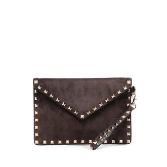 Valentino Garavani Rockstud Suede Clutch Bag