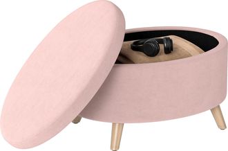 HOMCOM Ovaler Aufbewahrungs-Pouf, Aufbewahrungsbank, 71x51,5x42 cm, gepolstert in Samt, mit Massivholzbeinen, Belastbarkeit 120 kg, f&uuml;r Wohnzimmer, Schlafzim