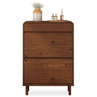 IDIMEX Schuhkipper NAEL mit 2 Klappen und Schublade, Kastanie farben - schmaler Schuhschrank aus massivem Kiefernholz, platzsparende Schuhaufbewahrung mit Sc