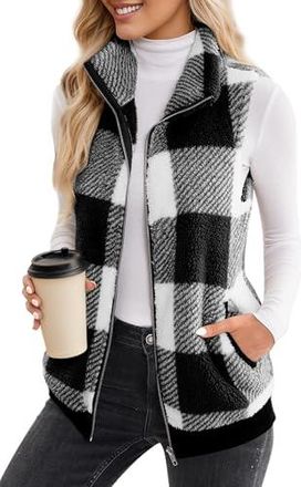 Feoya Femme Gilet sans Manche Gilet en Molleton Polaire Femmes Veste sans Manches Automne Haut Chaud Gilet Élégant Noir XXL