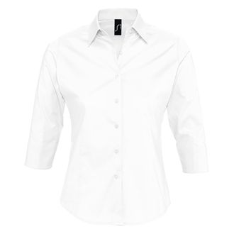 SOLS Damen Effect Bluse / Arbeitsbluse, 3/4-&Auml;rmel (Wei&szlig;)