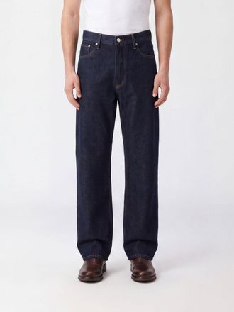 Dries Van Noten Jean large taille mi-haute en denim de coton indigo