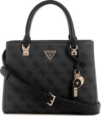 Guess Handtasche Umh&auml;ngetasche Noelle II Multi Compartment Satchel Coal Logo dunkelgrau
