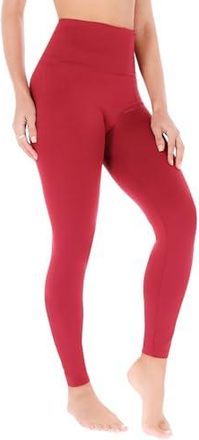 FUTURO FASHION Leggings Femme Petite Taille Haute avec Doublure Polaire L&eacute;g&egrave;re Crimson S/M