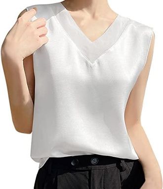 Generic D&eacute;bardeur long pour femme - Grande taille - Chemisier en satin pour femme - &Eacute;l&eacute;gant - Bretelles larges - Col en V - Respirant - L&eacute;ger - Coupe ample - 