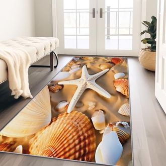 Generic Tapis de Couloir Long 65 x 240 cm Tapis de Passage Lavable Antid&eacute;rapant Doux C&ocirc;tier Moderne Plage Coquillages Tapis pour Buanderie Cuisine Chambre, Co