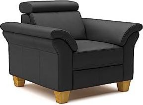 Cavadore Echtleder-Sessel Ammerland / Sessel im Landhaus-Stil mit Federkern + Kopfteilverstellung / 101 x 84 x 93 / Leder Schwarz
