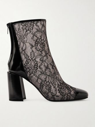 Jimmy Choo London Bottines En Dentelle &Agrave; Finitions En Cuir Verni Kisu Ab 85 - Noir