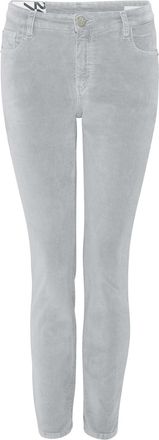 OPUS Damen Slim | Samthose Evita Glazed Slim Mid Rise aus BCI Cotton Mix Hazy Fog Melange, 38 L28