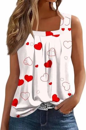 Generic D&eacute;bardeur pour femme en coton ample pour femme - Blanc - Avec imprim&eacute; - Tunique moderne - Sans manches - Respirant - D&eacute;bardeur - Col en U - T-shirt &agrave; 