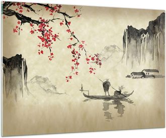 Arttor Bilder auf Glas 100x70cm Glasbild Blume Kirschen Japan Groß Wanddeko Bild im Glas Schlafzimmer Küche Deko Wandbilder Dekoration Wohnzimmer Modern Wall