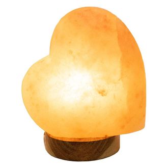 Globo Lighting Tischleuchte Salzkristall Beistellleuchte Holz Tischlampe Herzform, natur, E14 Fassung, LxBxH 17,8x11,4x19 cm