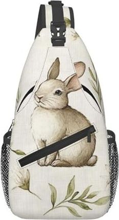 Generic Sac &agrave; dos &agrave; bandouli&egrave;re pour homme Motif lapin et fleurs de P&acirc;ques