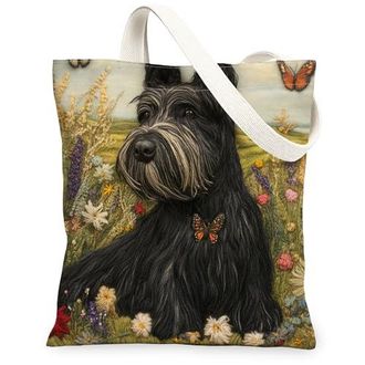 Generic Sac fourre-tout en toile motif terrier &eacute;cossais printanier, 33 x 38,1 cm, sac d&eacute;picerie r&eacute;utilisable pour femme, peinture danimaux domestiques, d&eacute;cora