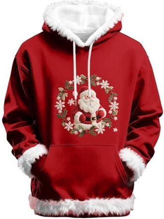 Generic Sweat à capuche de Noël pour femme - Imprimé mignon - Ample - Avec bordure en fausse fourrure - Pull de Noël à manches longues et col rond - Chemise m