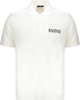 Balmain Homme, Tops, Blanc, Taille: 2XL Polo en Coton &agrave; Manches Courtes
