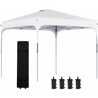 OUTSUNNY Tonnelle barnum automatique pop-up dim. 2,53L x 2,53l x 2,68H m hauteur r&eacute;glable nombreux accessoires inclus acier oxford blanc