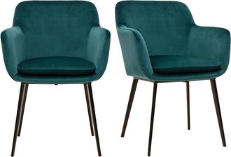 Miliboo Amika St&uuml;hle aus Velours, Petrolblau und Metall, Schwarz, 2 St&uuml;ck