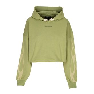 Vision Of Super Flames Cropped Hoodie Gr&uuml;n/Off White - - Sweatshirts & Hoodies - Damen - Gr&uuml;n - L
