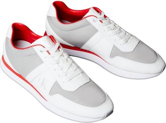 Calvin Klein Herren Retro Run Lace Mix Emb Tongue Ym0Ym01400 Low Top, White (Taupe Smog/White/Adrenaline Rush), 47 EU