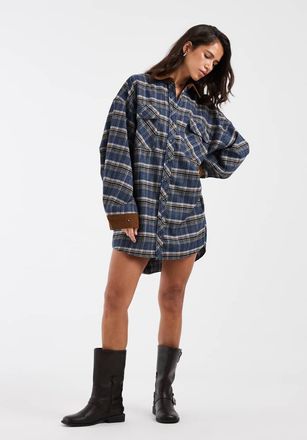 Asos locker geschnittenes Mini-Hemdkleid mit kontrastierenden Cordbes&auml;tzen in Marineblau kariert-Multi