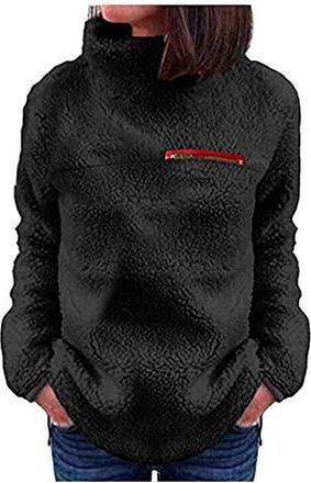 Generic Chandail en molleton pour femme, pull en polaire sherpa, col roulé Borg pour femmes, vêtements dhiver, chemisier doux, veste chaude décontractée, pull