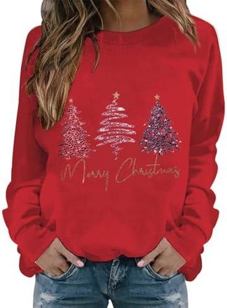 Generic Christmas Sweatshirts Women Xmas Shirt Pullovers Fashion Casual Womens Warm Sweatshirt Long Sleeve O Neck Soft Printed Shirt Ladies Winter Sweatshirts