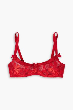 Agent Provocateur Ettah Balconette-Soft-BH aus Satin und T&uuml;ll mit Stickereien und B&uuml;gel - Rot - 32 B