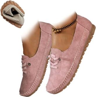 Generic Mocassins confortables et doux cousus &agrave; la main en cuir v&eacute;ritable pour femme, mocassins orthop&eacute;diques vintage en cuir, coupe large, chaussures de marc