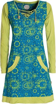 vishes Alternative Bekleidung - Damen Langarm Longshirt-Kleid Sweatkleid Shirt-Kleid Blumen t&uuml;rkis 42