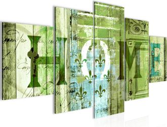 Runa Art Wandbilder Home 5 Teilig Bild auf Vlies Leinwand Deko Wohnzimmer Mit Spruch Gr&uuml;n 502852c