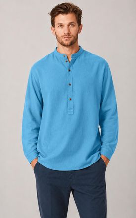 Hempage Hempage Herren vegan Schlupfhemd Stehkragen Atlantic Blue