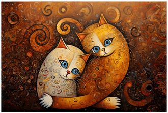 Wallario K&uuml;chenr&uuml;ckwand aus Glas 90 x 60 cm, Motiv: Malerisches Katzenduo | Spritzschutz abwischbar & pflegeleicht